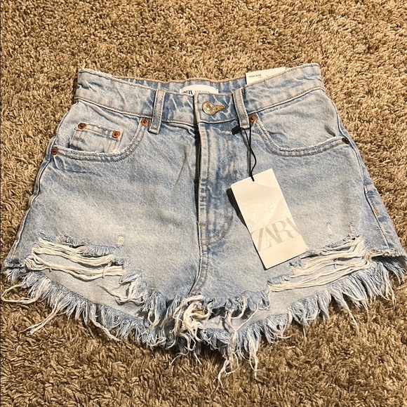 Zara | Shorts | Zara Light Blue Distressed Denim Shorts | Poshmark